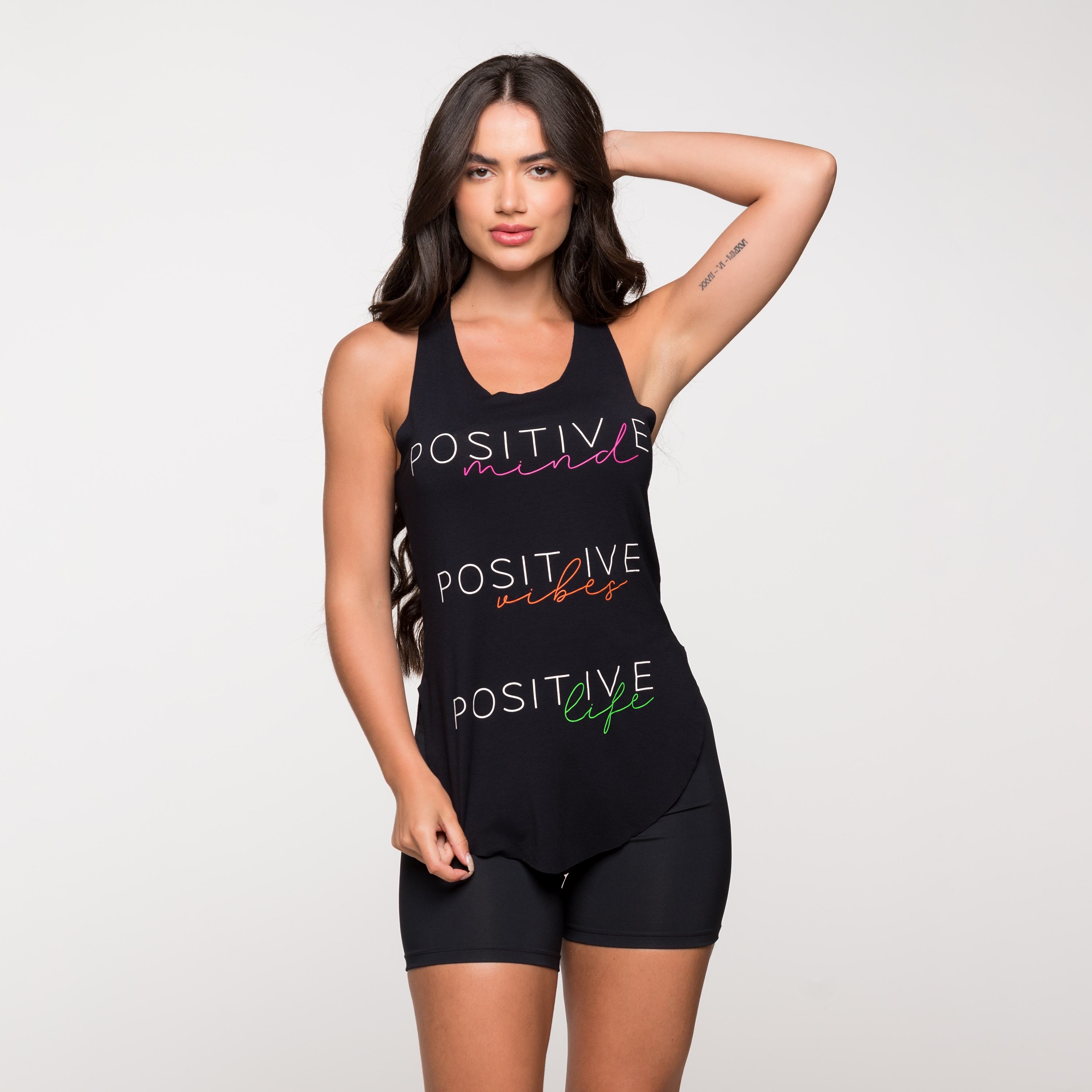 Regata Fitness Academia Viscolycra Estampada Preta Positive - Lot Fitness