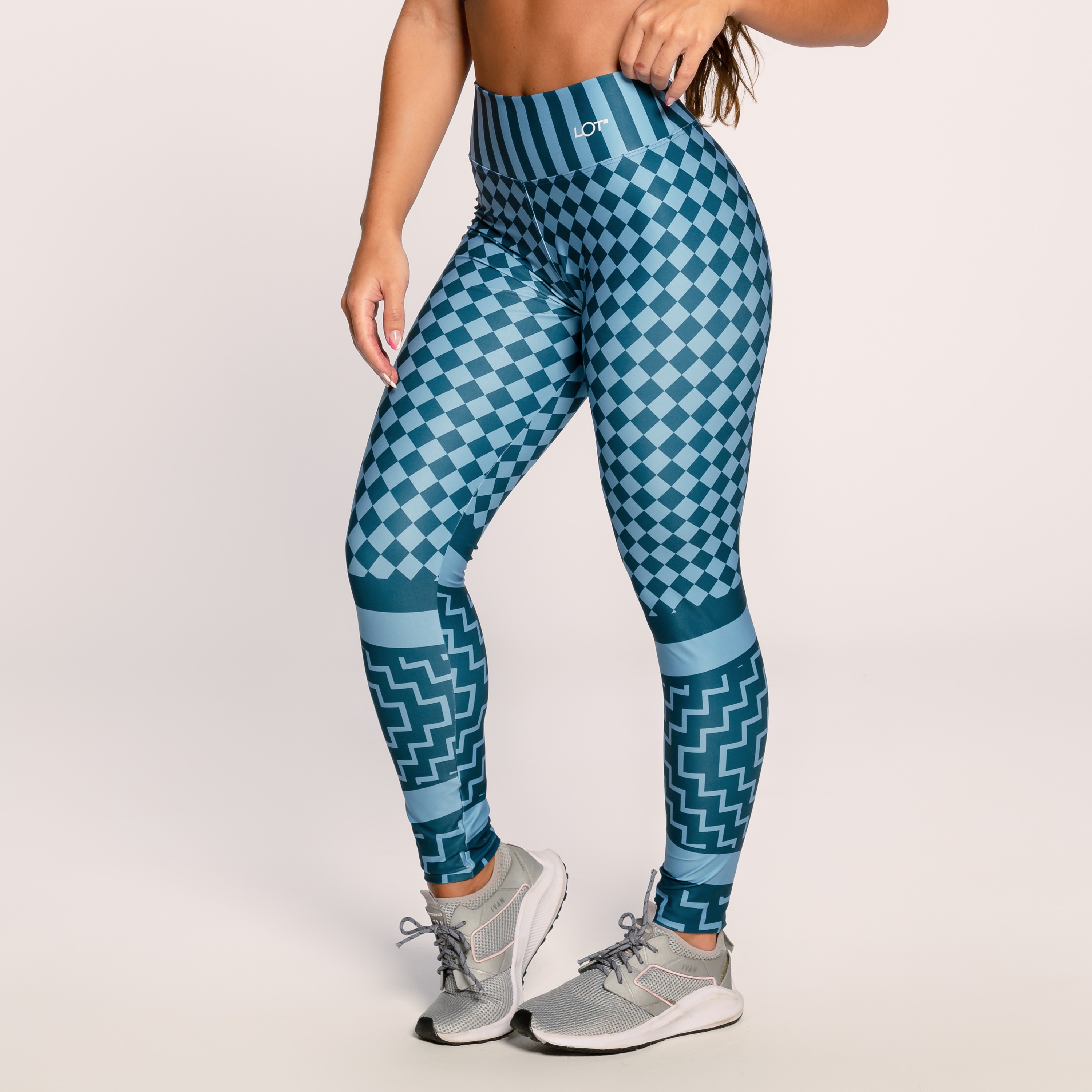 Calça Legging Suplex Estampado Azul Quadriculada - Lot Fitness