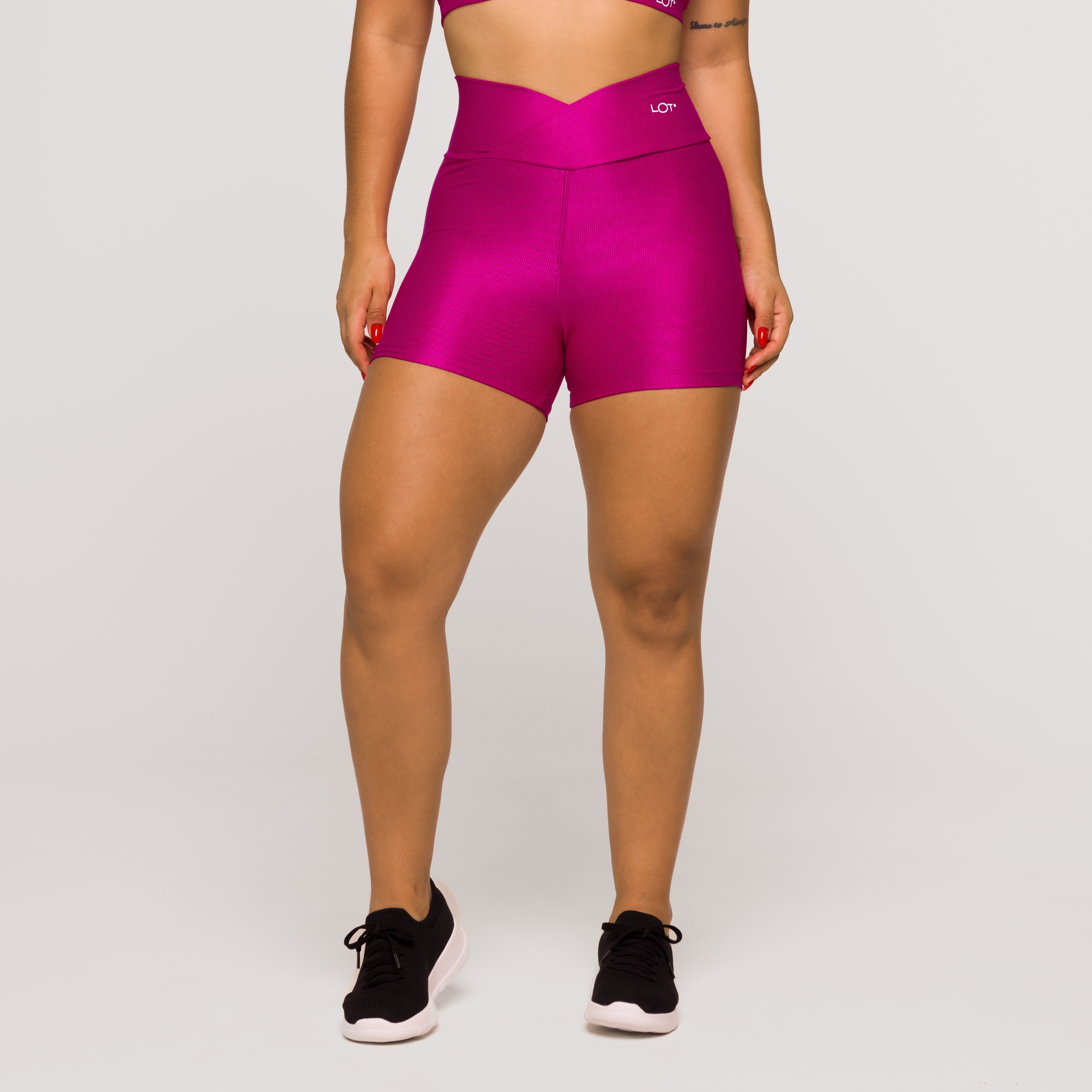 Short Fitness Feminino Academia Poliamida Rosa Cós Cruzado - Lot Fitness