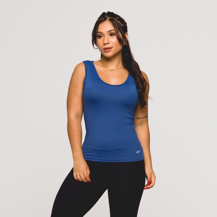 Regata Fitness Feminina Microfibra Academia Azul Toque Gelado - Lot Fitness