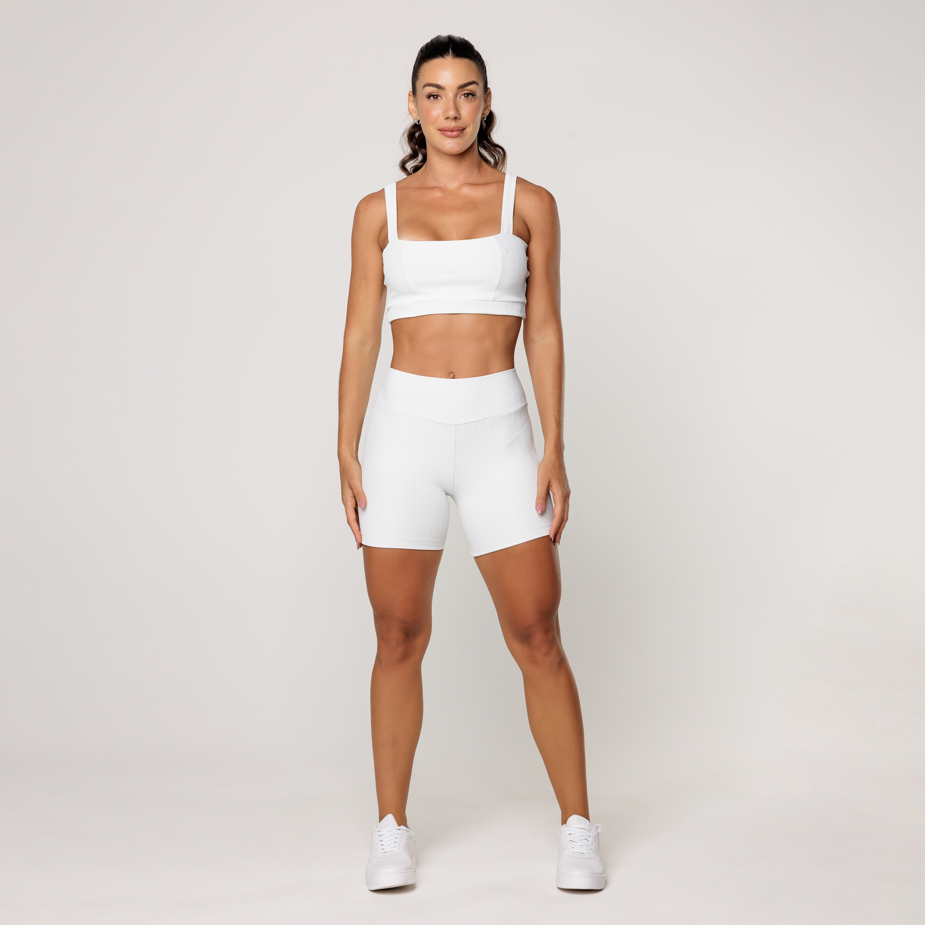 Top Branco Fitness Academia Feminino Decote Quadrado Textura - Lot Fitness