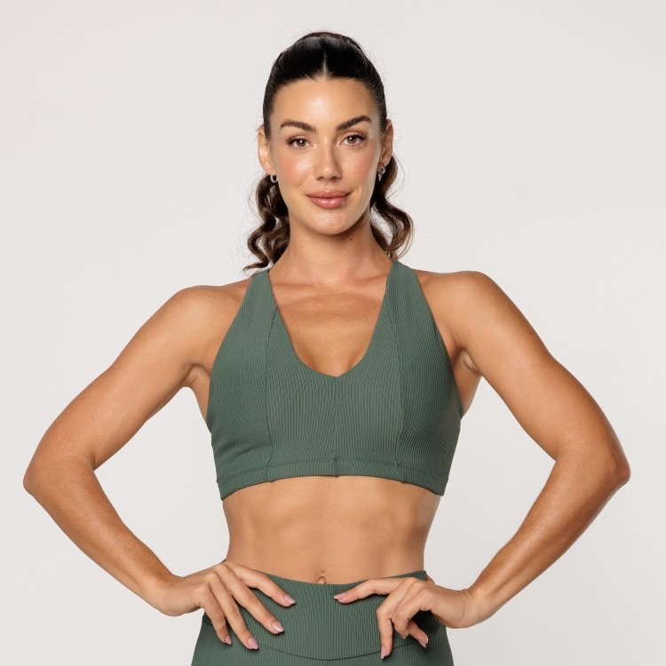 Top Verde Fitness Academia Feminino Decote V Texturizado - Lot Fitness