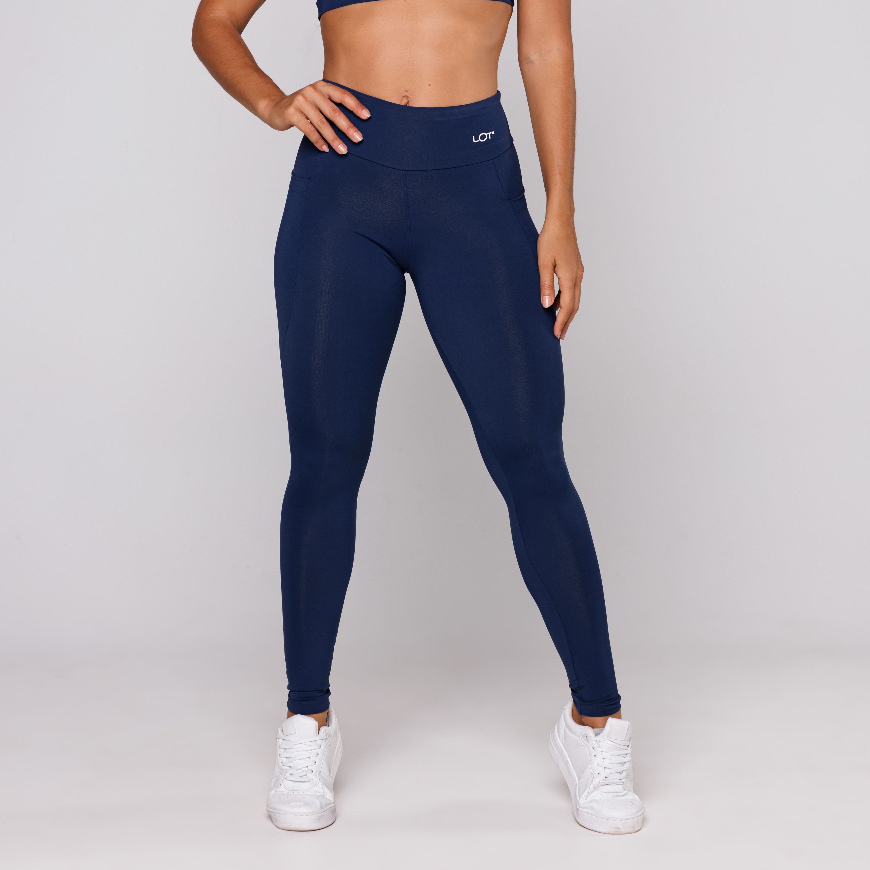 Calça Legging Poliamida Premium Com Bolso Azul Marinho - Lot Fitness