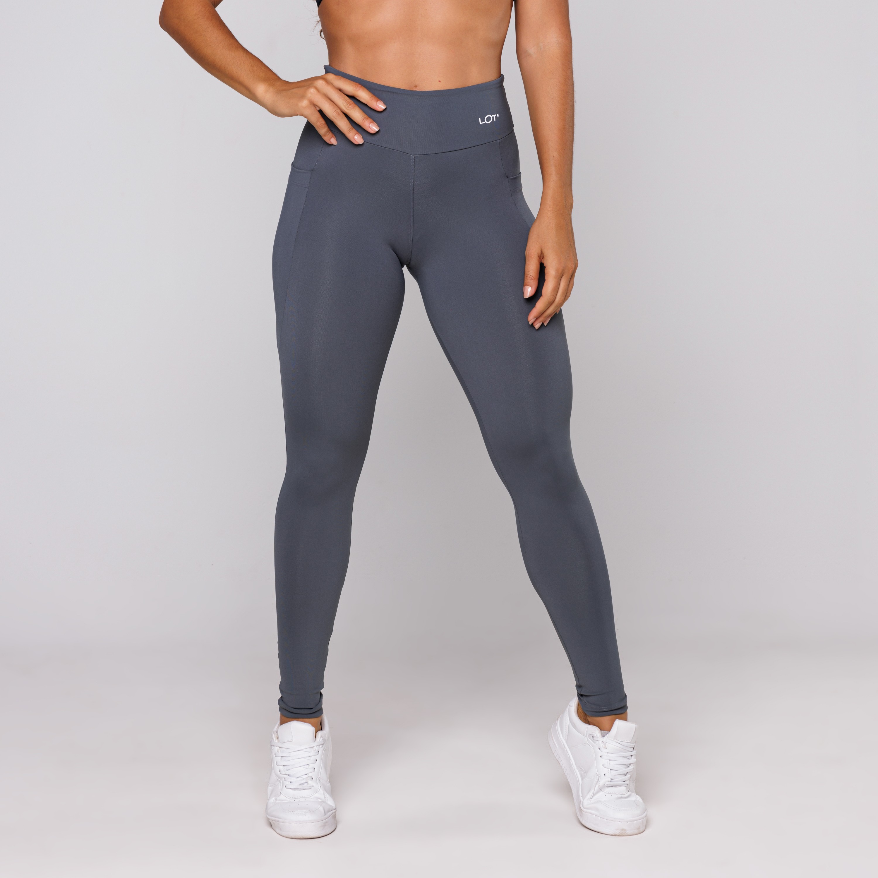 Calça Legging Poliamida Premium Com Bolso Cinza Chumbo - Lot Fitness