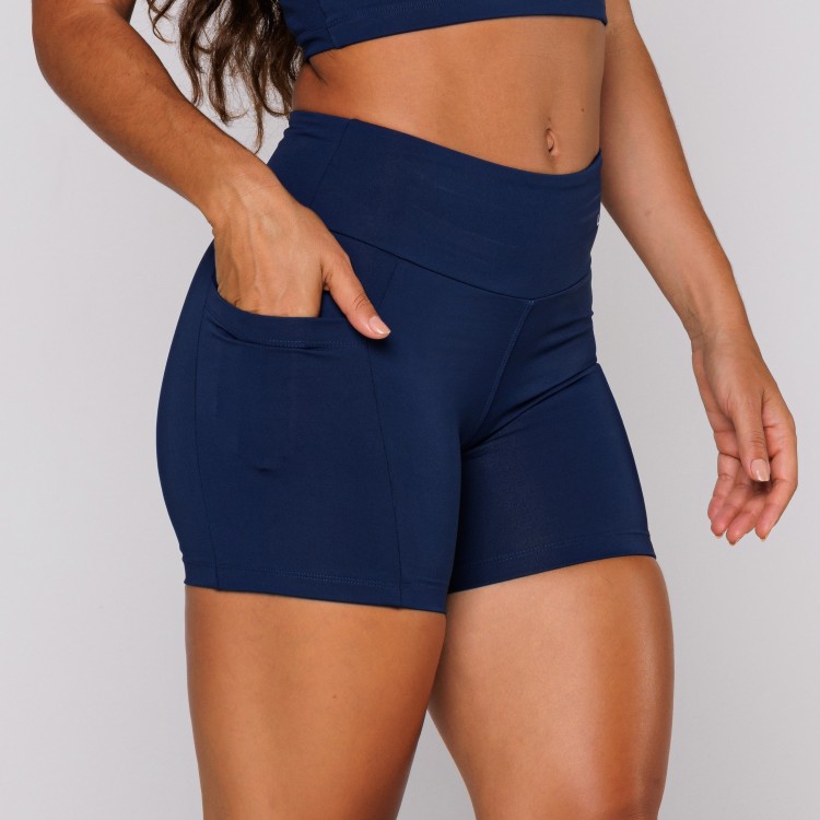 Short Poliamida Premium Feminino Academia Com Bolso Azul Marinho - Lot ...