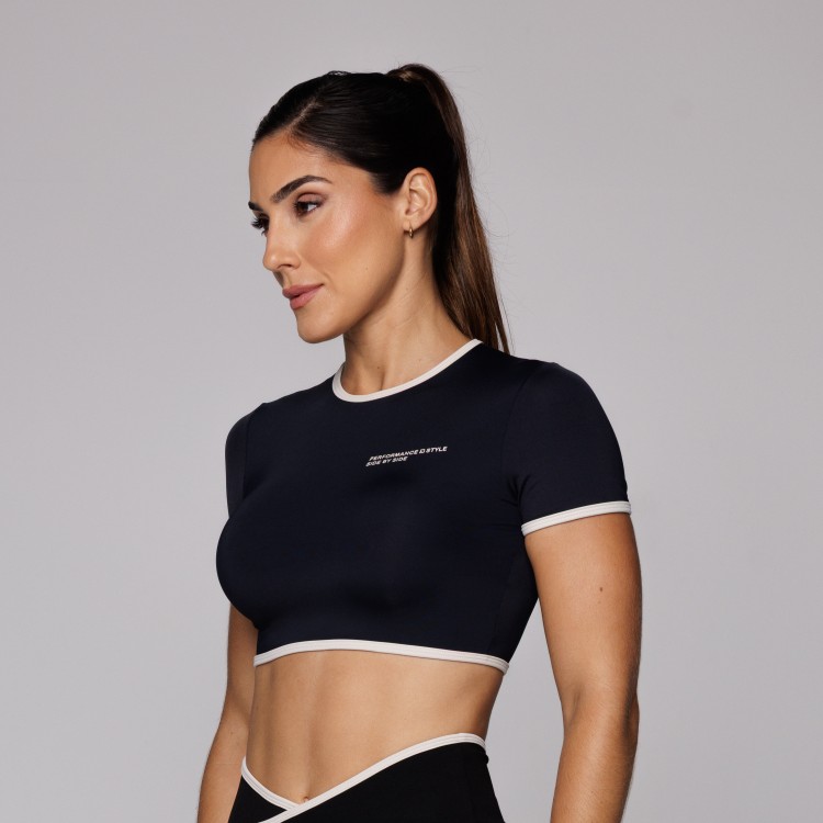 Cropped com Manga Microfibra Barrinha Branca Estampado - Lot Fitness